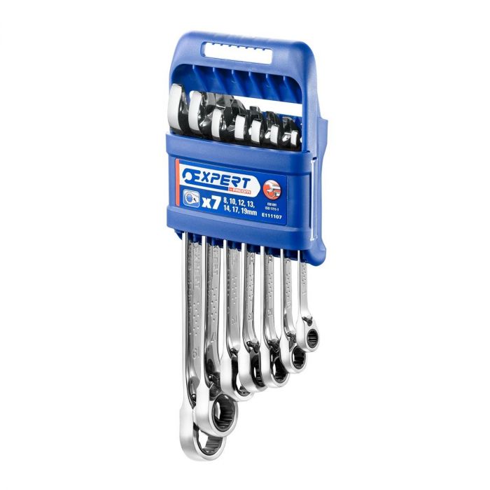 EXPERT by FACOM E111107 7pc Metric Ratchet Combination Spanner Set Clip ETS