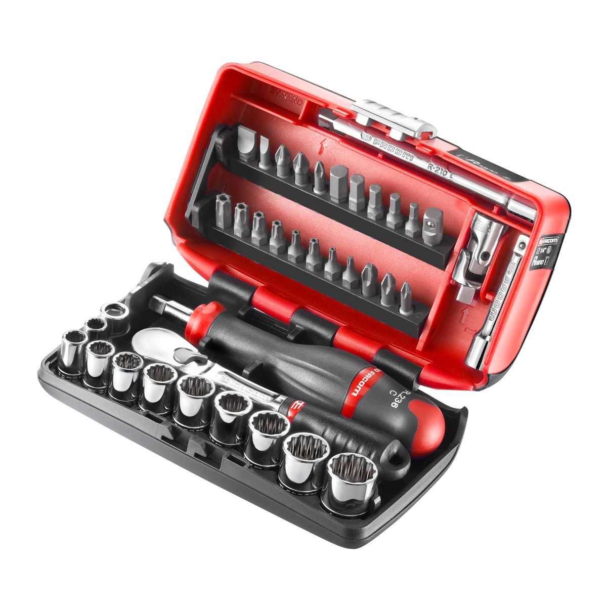 FACOM RL.NANO-U2 - 38pc 1/4" Square Drive Inch 12pt Socket + RL.161 + Bits Nano Set | ETS